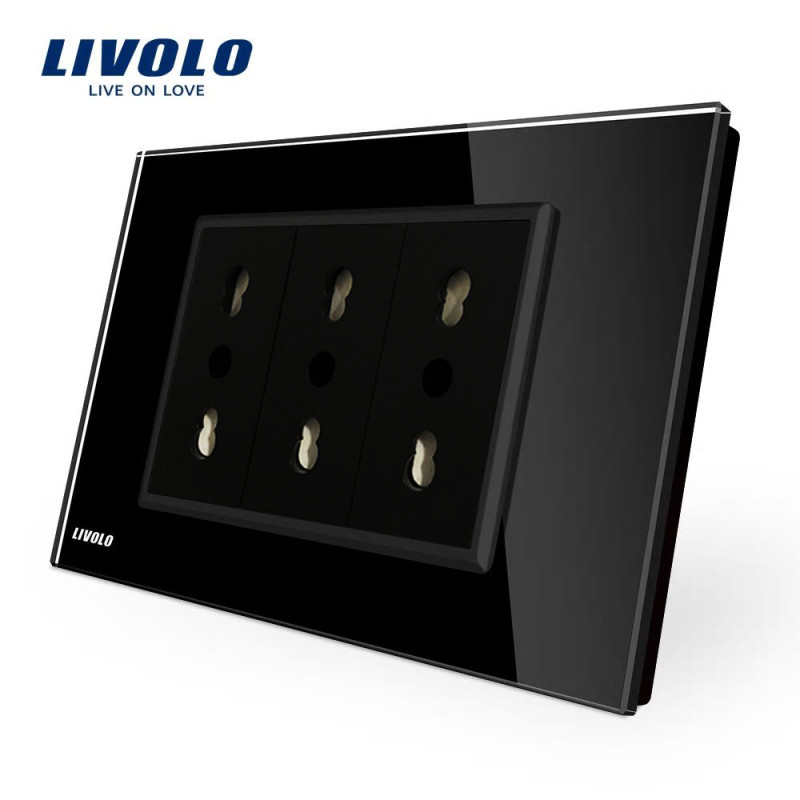 Priza tripla italiana Livolo cu rama din sticla - standard italian